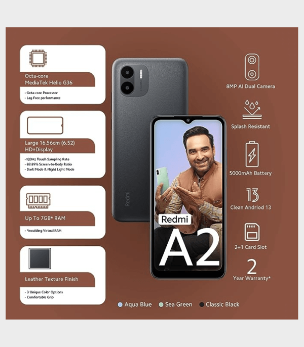 REDMI A2 (CLASSIC BLACK, 4GB RAM, 64GB STORAGE) – greenbits